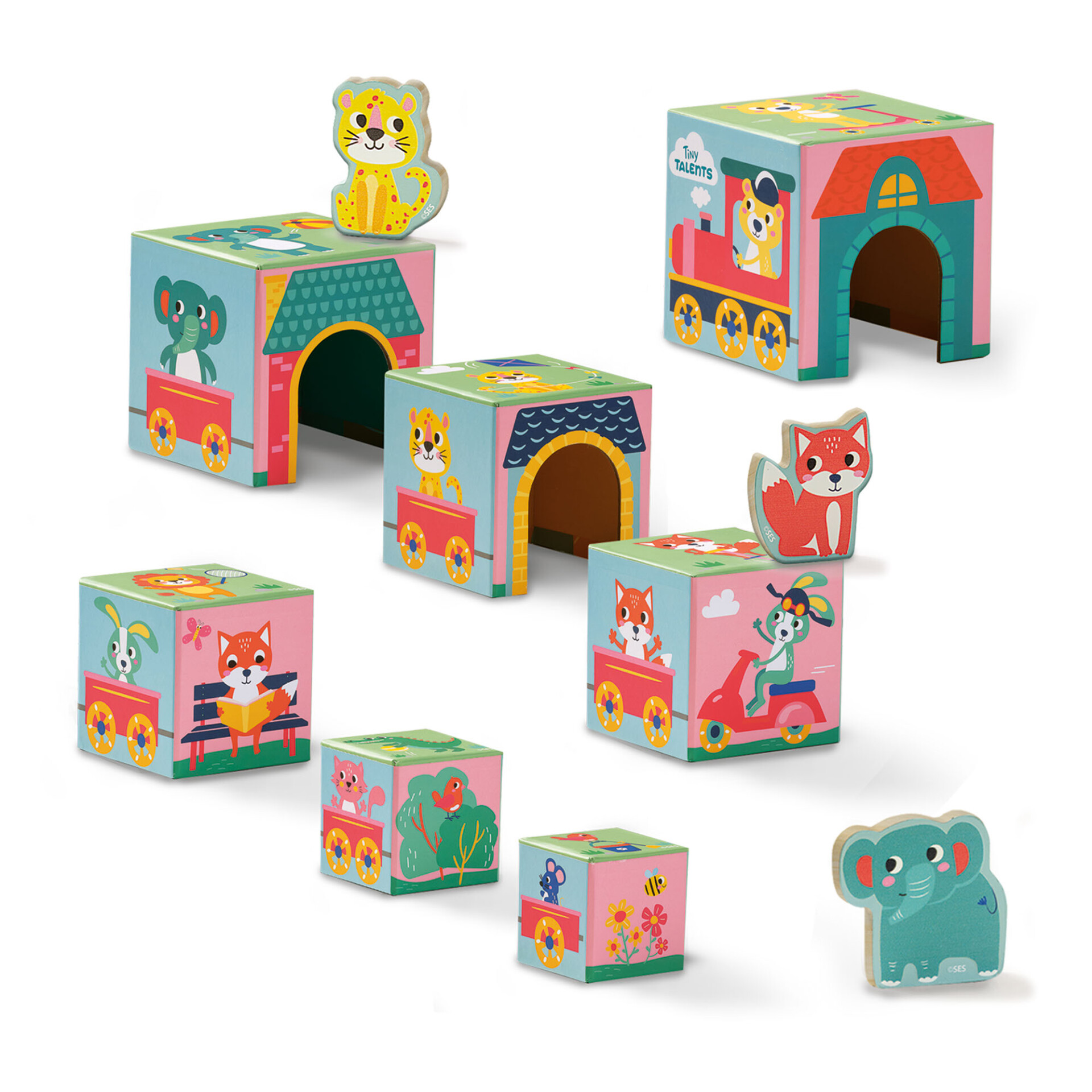 Stacking blocks tower with animal figures – SES Creative